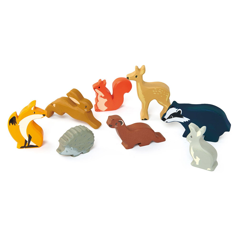 Set animale de padure cu raft din lemn, Tender Leaf Toys - Creatoys.ro